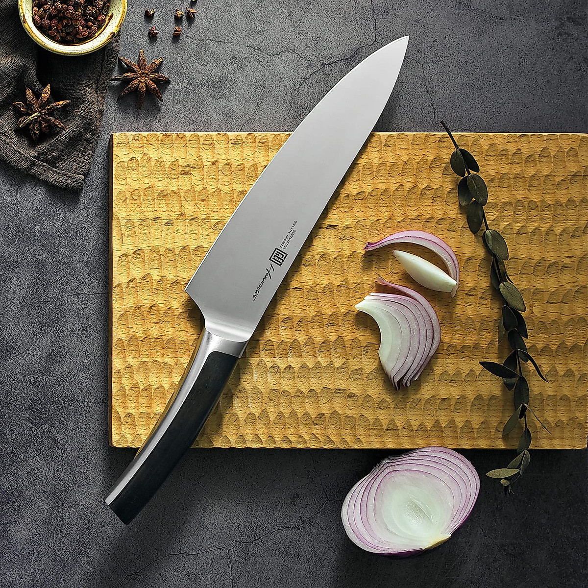 Hanmaster Chef Knife, 8-inch German Steel Sharp Chefs Knife with Non-slip Handle, Ideal Comfortable Grip Kitchen Knife for Home and Restaurants.