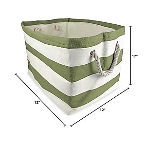 DII Durable Woven Striped Storage Bin Collapsible with Soft Rope Handles Reinforced with Metal Grommets, Large, 17x12x12", Olive Green