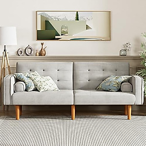 YESHOMY Futon Sofa Bed Convertible Sectional Sleeper Couch, Splitback Loveseat with Tapered Legs, 74", Small Lounge for Living Room, Study and Bedroom, Light Gray