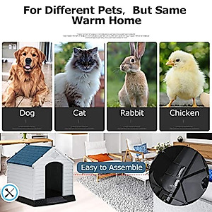 BestPet 39Inch Large Dog House Insulated Kennel Durable Plastic Dog House for Small Medium Large Dogs Indoor Outdoor Weather & Water Resistant Pet Crate with Air Vents and Elevated Floor,Blue