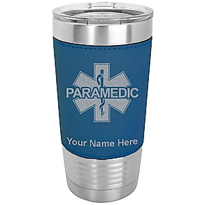 LaserGram 20oz Vacuum Insulated Tumbler Mug, Paramedic, Personalized Engraving Included (Faux Leather, Blue)