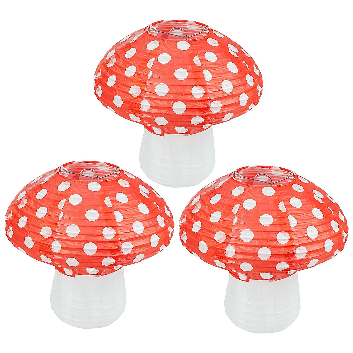 3pcs Mushroom Shaped Paper Lanterns 3D Foldable Hanging Lanterns Halloween Ornament Backdrop for Jungle Wonderland Theme Birthday Wedding Party Fairy Baby Shower Garden Decor (Red, 7.9 inch)
