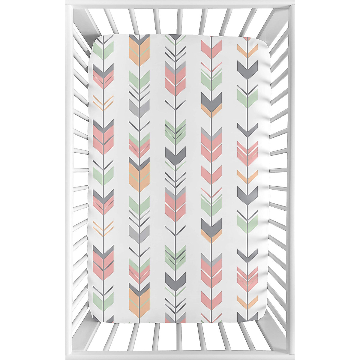 Sweet Jojo Designs Coral, Grey and Mint Baby Girl Fitted Mini Portable Crib Sheet for Mod Arrow Collection - for Mini Crib or Pack and Play ONLY