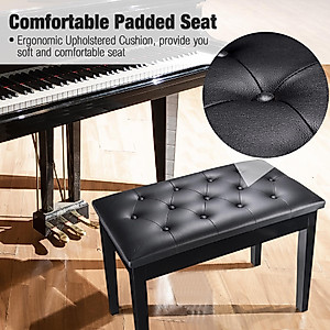 AW Piano Bench Stool Dual Leather Padded Keyboard Organ Duet Chair Seat Double Throne Storage Capacity 400 lbs 29.3x13.3x19 Black