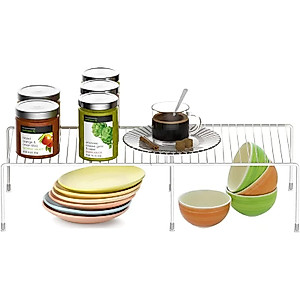 Homics Expandable Cabinet Storage Organizer Shelf, Freezer Shelf Kitchen Cabinet Pantry Spice Rack for Plate Cup Organizer with Scratch Resistant Feet