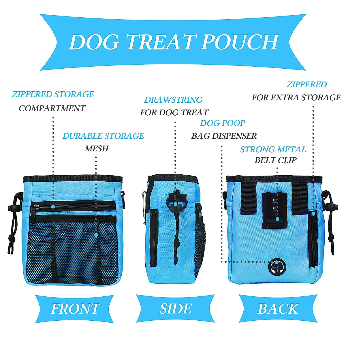 STMK Dog Treat Pouch Dog Clicker Training Kit, Dog Training Treat Pouch Dog Clicker for Training, 3 Ways to Wear Easily Carries Treat Pouches for Pet Training (Blue)