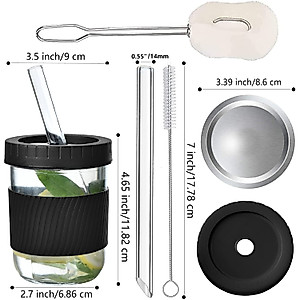 Cute Boba Cups with Lid and Straws, 4 Pack Glass Bubble Tea Cups with Canning Lids, Leakproof Drinking Jars for Large Pearl, 16oz