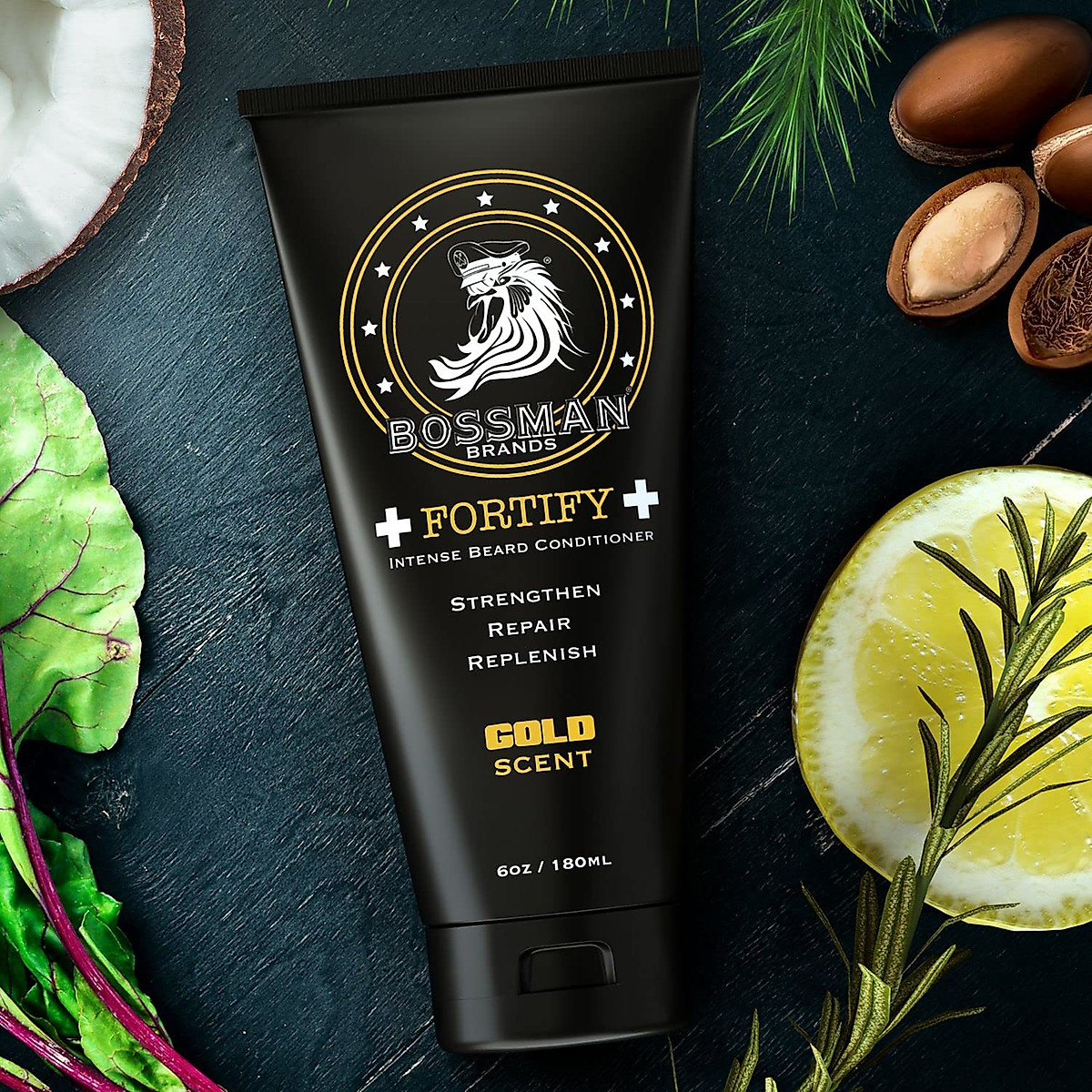 Bossman Fortify Intense Beard Conditioner - Shower Beard Wash, Moisturizer and Beard Softener for Men - Beard Growth Products - Made in USA (Gold Scent), 6 oz