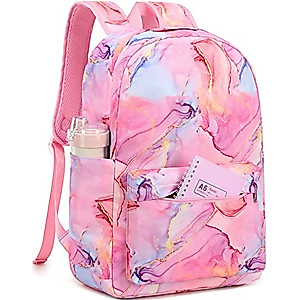 School Backpack for Teen Girls Bookbags Elementary High School Marble Laptop Bags Women Travel Daypacks (Marble Pink)