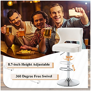 ABET Adjustable Bar Stools Set of 2, Velvet Swivel Counter Barstools with Hollow Back Footrest Soft Upholstered Bar Chairs for Kitchen Island Dining Room Home Bar Bistro, Beige, Chrome Base