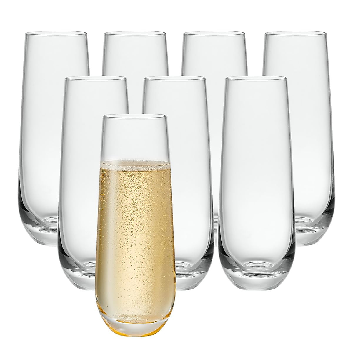 GLING [9.4 oz. Stemless Champagne Glasses Set of 8, Flute Crystal Glass Cups, Cocktail Glass Set - Great for Parties, Weddings and All Occasions