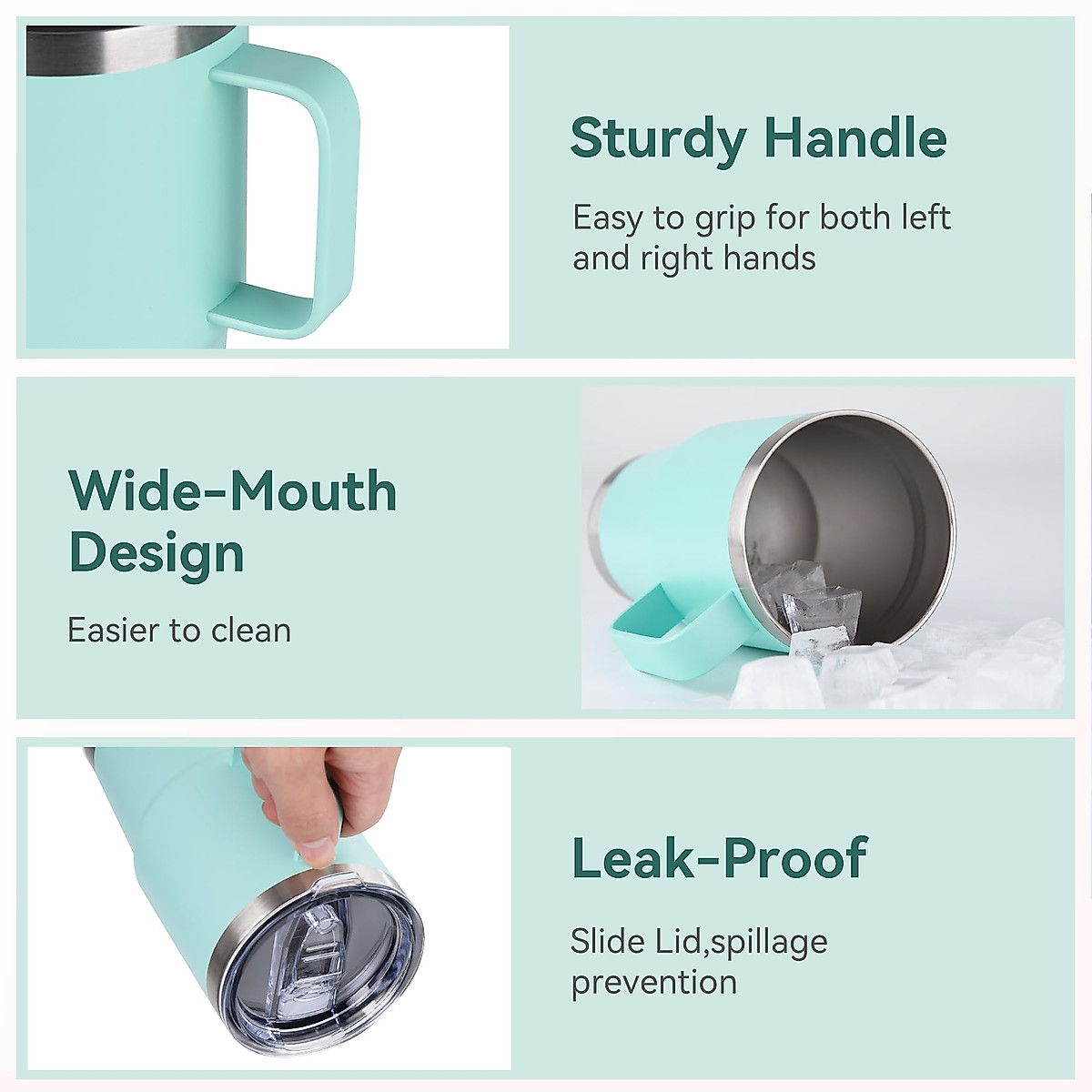 HASLE OUTFITTERS 20oz Tumbler with Lid, Stainless Steel Tumbler with Handle, Metal Insulated Travel Coffee Mug with Handle, Double Wall Vacuum Spill Proof Tumbler Cup, Mint Green 1 Pack