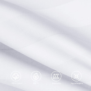 100% Egyptian Cotton Standard Pillow Protectors Set of 2, 400 Thread Count Sateen Weave Cooling Pillowcase, Easy Care Zippered Style Pillow Covers (Stripe-White, Standard)