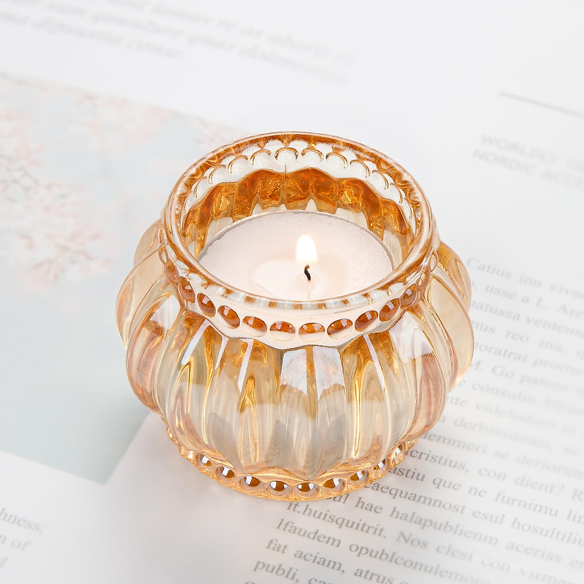 ZenBless Gold Votive Candle Holders,7 Chakra Healing Crystal Tree for Centerpiece Table Decorations, Ribbed Glass Tea Light Candle Holder Set with LED Candle for Home Decor Meditation Accessories