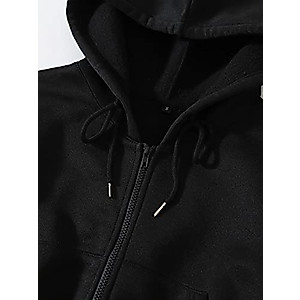 LOFAAC Women Fleece Full Zip Up Cropped Hoodie Sweatshirt 90s Long Sleeve Drawstring Hooded Crop Jacket Top(L,US,Women,Black)