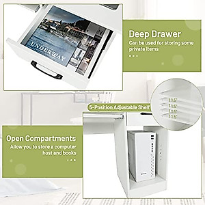 Tangkula White Computer Desk with Drawer & Keyboard Tray, 22 Inch Wide Modern Study Writing Desk with Desktop Hutch & Storage Shelves for Kids, Wood PC Laptop Desk, Desk for Bedroom