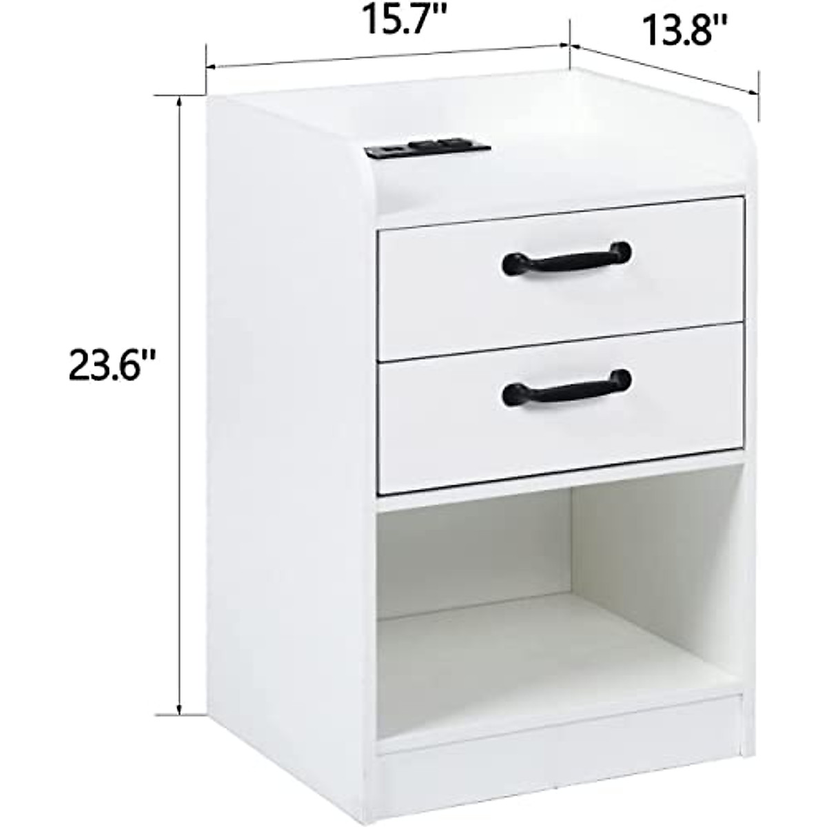 4 EVER WINNER Nightstand Bedroom Side Table End Table Living-Room, Night Stand Bedside Table with USB and Open Shelves,White