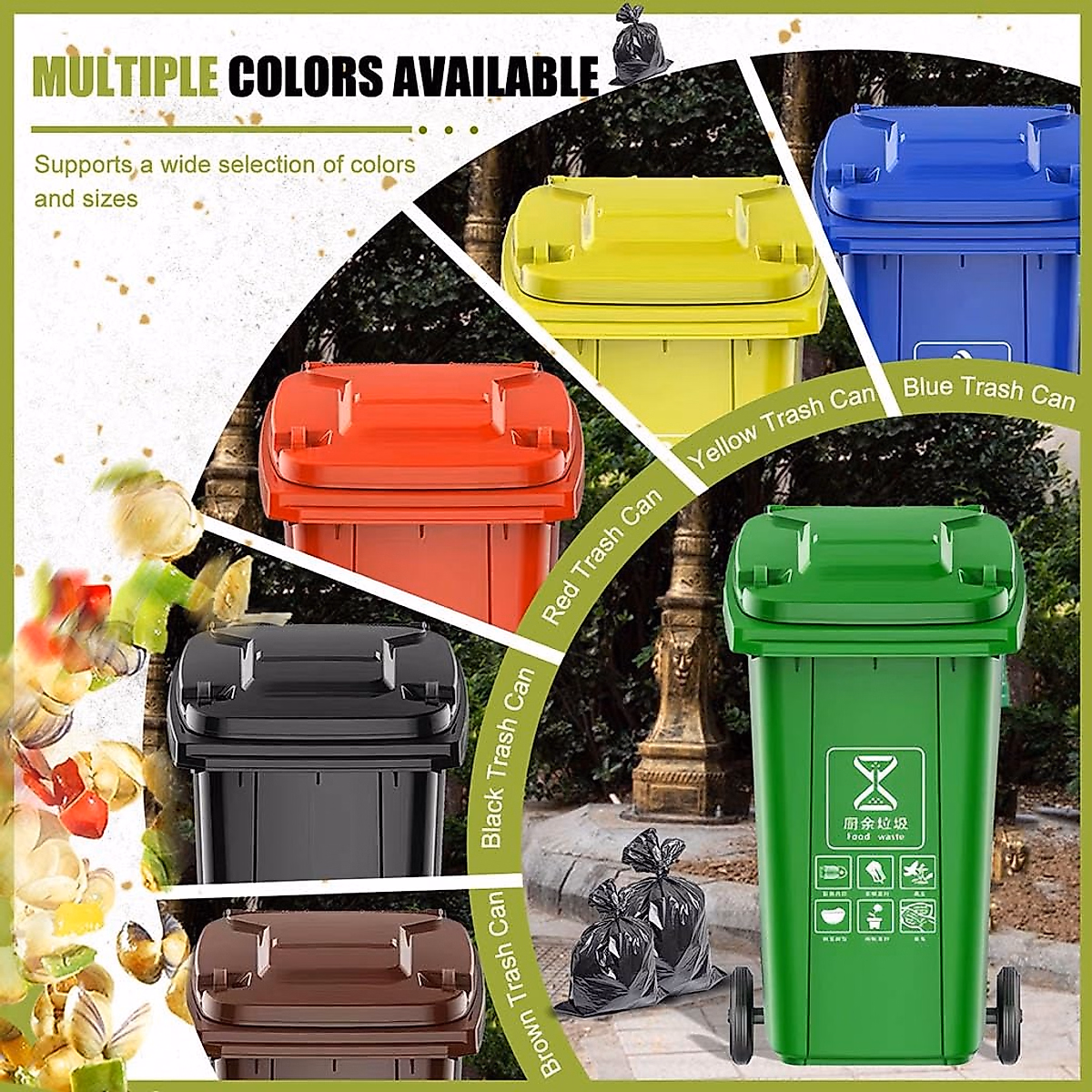 PSYBRYTHIA Large Outdoor Garbage Can Wastebasket with Lid ＆ Resistant Wheels, 100L 120L 240L Large Capacity Commercial Trash Can for Patios, Kitchens, and Outdoor Entertaining(Blue)