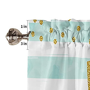 Vograud Valances for Windows, Hello Summer Gold Round Spots on Blue and White Stripes Rod Pocket Kitchen Curtains Valances, Short Window Valances for Living Room Bathroom 42” x 18”