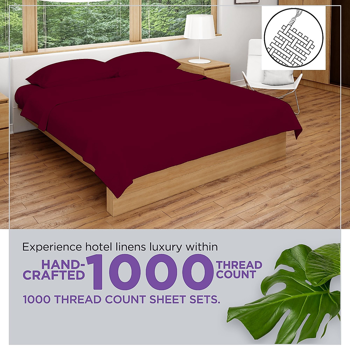 CharlottelyHues Luxury 100% Egyptian Cotton Bed Sheets - 1000 Thread Count 4-Piece Queen Sheets Set, Long Staple Cotton Bedding Sheets, Sateen Weave, Hotel Sheets, Fits Upto 18" Mattress - Burgundy
