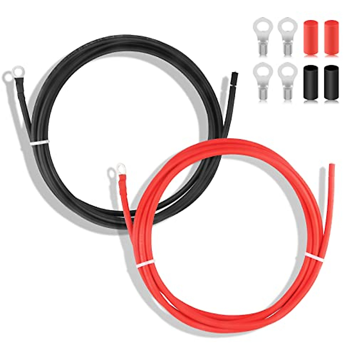 PAEKQ 10 Gauge Tray Cables Solar 10AWG(6mm²) Power Inverter Battery Cables PV Tinned Copper Electrical Wire with O-Type Terminal for Solar Panel Marine Boat RV Automotive Harness Wiring(10FT)