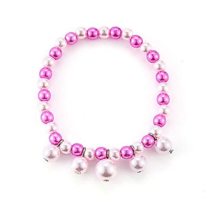HANRESHE Charm Bracelet New Ladybug Bracelet Gift Pink Rose Red Imitation Pearl Bracelet Cosplay Girls Ladybug Party Kids Jewelry Elastic Adjustable Bracelet Costume Decoration for Kids