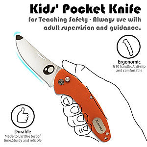 ZLemma Kids Pocket Knife with Clip & Safe Rounded Tip for Boy First Knife, Toddler Starter folding Knives with Japanese 420J2 Stainless Steel Sharpened Blade & Durable G10 Handle (Orange)