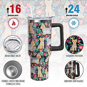 puhnhsv 40 oz Yorkie Tumbler with Handle, Insulated Stainless Dog Tumbler Coffee Travel Mugs Cup Water Bottle Yorkie Lovers Gifts for Women Girls