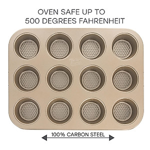 Kitchen Details Pro Series 12 Cup Cupcake Pan | Dimensions: 13.8" x 10.4" x 1.2" | 12 Cupcakes | Nonstick | Textured Diamond Base | Creates Even Heating | Durable | Bakeware | Easy to Clean