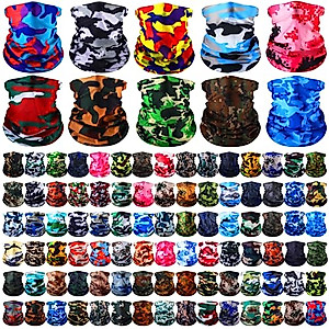 Bonuci 100 Pcs Neck Gaiter Bulk Seamless Neck Gaiter Face Coverings Breathable Elastic Headwear Bandana for Women Men (Camouflage)