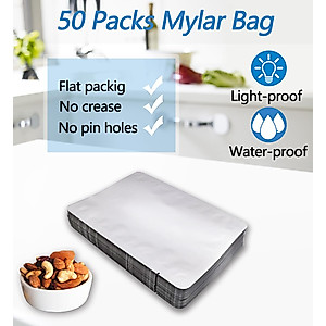 50 Pieces 2 Quart Mylar Bags 8 x 12 Inch, 5 Mil Mylar Bags for Food Storage Coffee Tea Beans Dry Food, Thick Sealable Mylar Bag 2 Quart