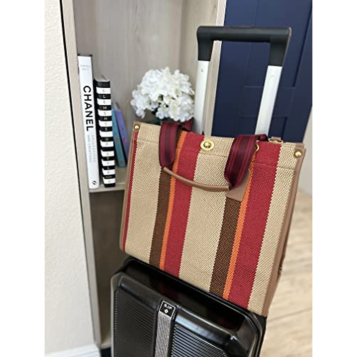 Womens Shoulder Bags - Casual Handbags - Strip Fashion Design - Bag for Travel, Office, School (Brown)