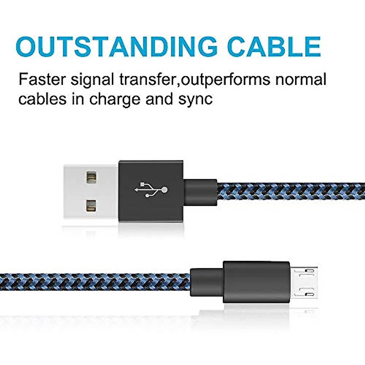 Micro USB Cable 3ft, 3Pack 3FT Nylon Braided High Speed Micro USB Charging and Sync Cables Android Charger Cord Compatible Samsung Galaxy S7 Edge/S6/S5/S4,Note 5/4/3,LG,Tablet and More(Blue)