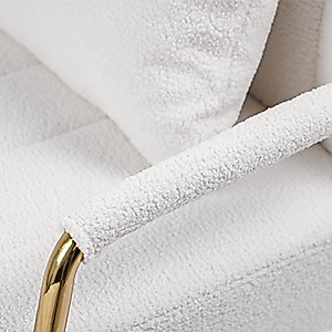 wirrytor Modern Teddy Fleece Fabric Accent Chair with Ottoman, Upholstered Leisure Chair with Metal Frame Single Sofa Armchair with Pillow for Living Room Bedroom Office Balcont (Teddy Beige)