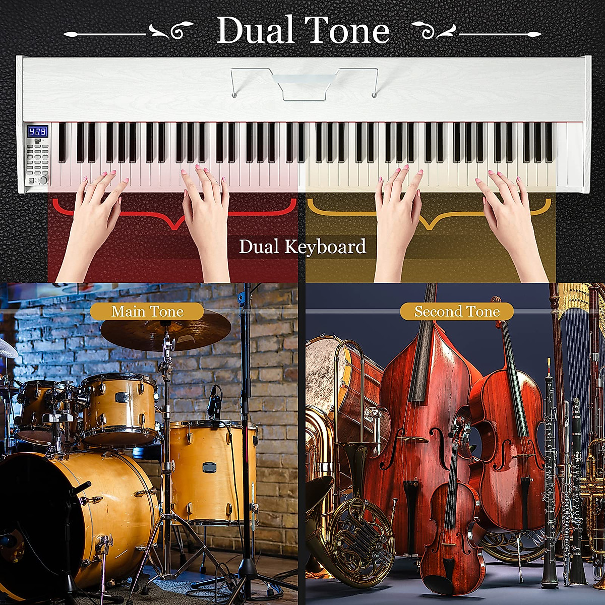 Costzon 88-Key Weighted Piano Keyboard Full Size, Portable Midi Keyboard Hammer Action Duet Mode with Sustain Pedal, Built-in Speaker, Headphone and Power Supply for Beginner/Adults (White)