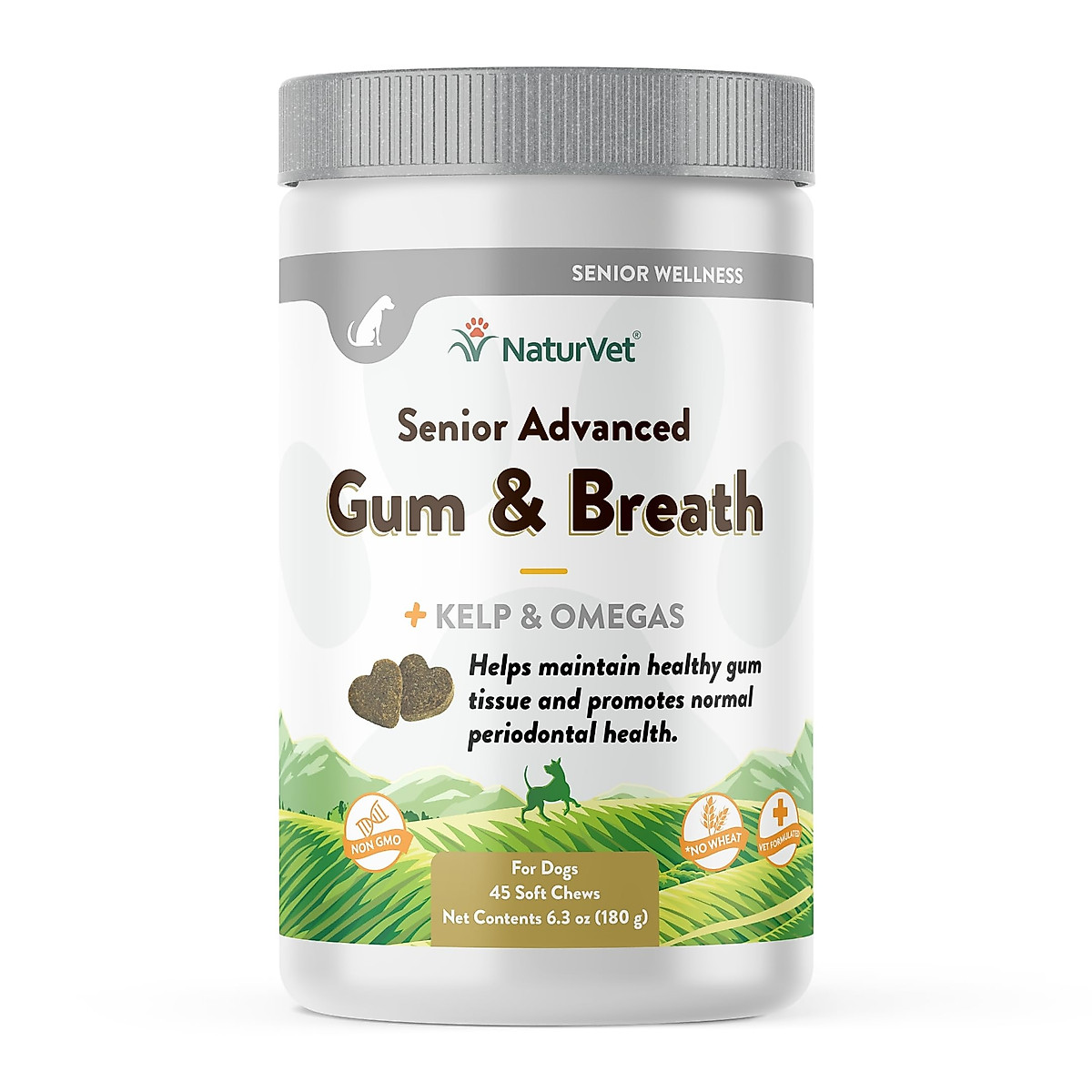 NaturVet Senior Advanced Gum & Breath Dog Supplement – Includes Peppermint, Parsley Leaf to Help Promote Periodontal Health, Fresh Breath for Dogs – 45 Ct. Soft Chews