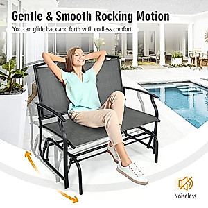 Tangkula 2-Person Patio Glider Bench, Outdoor Rocker Glider Loveseat Chair W/Heavy-Duty Steel Frame, Breathable Seat Fabric, Rocking Lounge Chair for Poolside, Garden, Backyard (Grey)