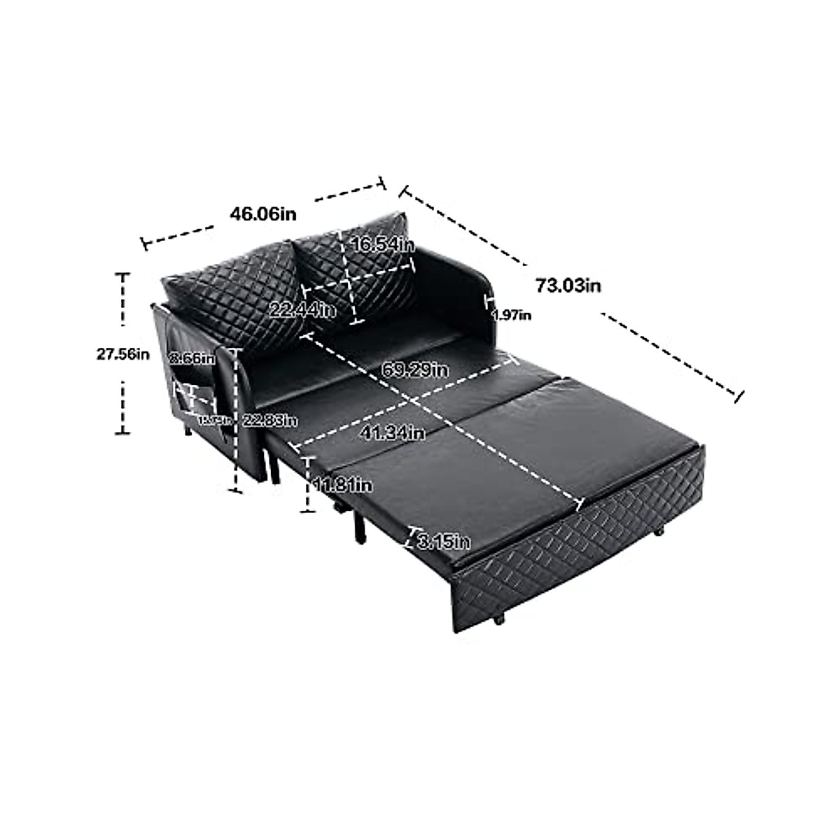 FANYE Black PU Leather Tufted Both Side Pockets Storage Basket, 46.06”29.92”31.10