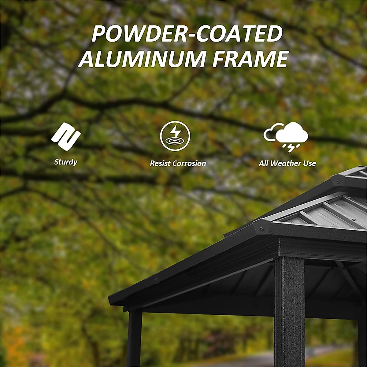 8'X6' Grill Gazebo Hardtop, Steel Grill Gazebo with Two Shelves Serving Tables, Permanent Double Roof Hard Top Gazebo, Heavy Duty Aluminum BBQ Gazebo for Patio, Deck, Backyard and Garden (Grey)