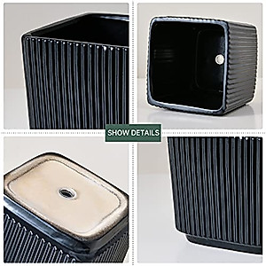 Ton Sin Black Flower Pots,5"&3.7" Inch Matte Square Plant Pots for Indoor Plants Set of 2,Medium Plant Pots with Drainage Holes,Succulents Pots Garden Pot (2 Pack)