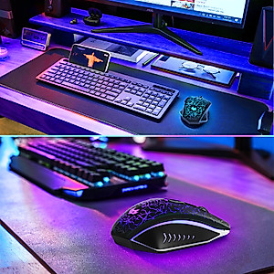 LuLabboard Wireless Gaming Mouse, Rechargeable Wireless Computer Mouse, 7-Color LED Light, Ergonomic Mouse with 6 Silent Click Buttons, 3 Adjustable 2400 DPI Wireless Mouse for Laptop,PC,Mac, Black
