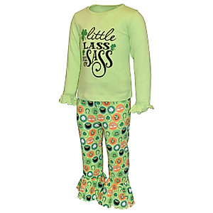 Unique Baby 2 Piece Girls Double Ruffle Leggings and Long Sleeve Shirt Clothes Set Kid and Toddler Girl St Paricks Day Outfit (7 Years, Little Lass)