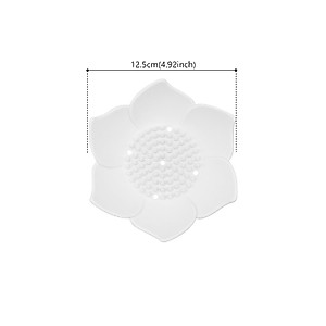 Dohia Soap Dishes with Draining Lotus Shower Steamer Tray Silicone Bathroom Soap Tray with Drain Non-Slip Soap Holder Floral Shaped Soap Saver D1-LHXZH (White)