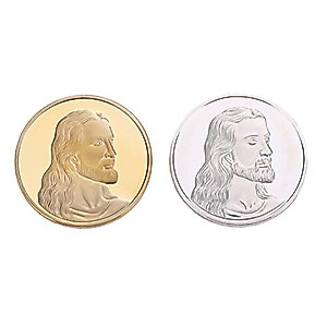 2pcs Challenge,Jesus Commemorative,Christian Religious, Medal Collectible Plated Collection Souvenir Gift(+Silver)