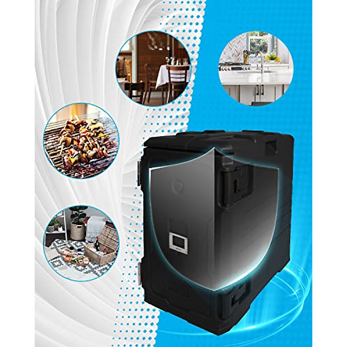 TABU 95QT End-Loading Insulated Food Pan Carrier, LLDPE Material Food Box Carrier with Double Buckles, Front Loading Portable Food Warmer with Handles (Black)