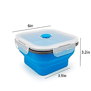 CARTINTS 900ml Collapsible Bowl With Plastic Lid for Camping, Silicone Lunch Container Set Includes Foldable Spoon, Space-Saving Travel Food Container, Microwave Freezer Safe, Blue