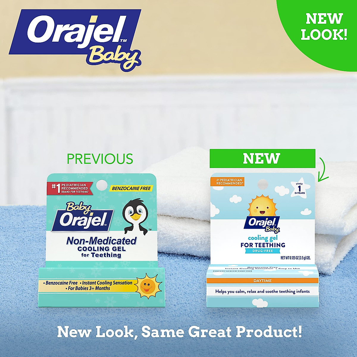 Orajel Non-Medicated Cooling Teething Gel, Daytime, 0.125 Ounce