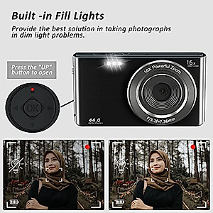 Digital Camera 4K 44MP Compact Point and Shoot Camera with 16X Digital Zoom 32GB SD Card,Kids Camera 2.4 Inch, Vlogging Camera for Teens Students Boys Girls Seniors(Black2)