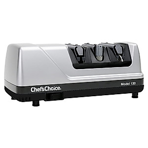 Chef'sChoice 130 Professional Electric Knife Sharpening Station for 20-Degree Straight and Serrated Knives Diamond Abrasives and Precision Angle Guides, 3-Stage, Silver