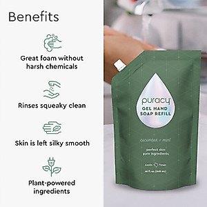 Puracy Organic Hand Soap, Professional Hand Washers We've All Become, Moisturizing Natural Gel Hand Wash Soap, Liquid Hand Soap Refills for Soft Skin (Refill Cucumber & Mint, 48 Ounce)